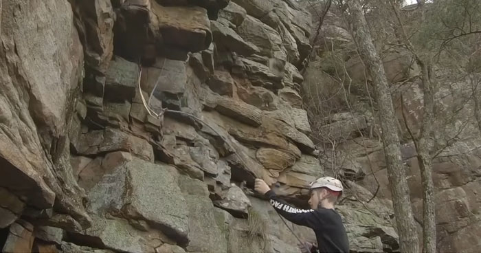 Climber, Wearing A Helmet, Gets Hit On The Head With A Rock | Klipland.com