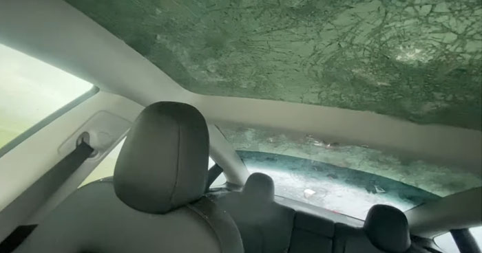 Driver Films Scene Inside His Tesla Model 3 During A Massive Hail Storm ...
